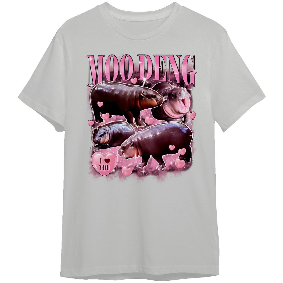 Cute Moo Deng Hippo Meme T-shirt, Vintage Retro Rapper Style