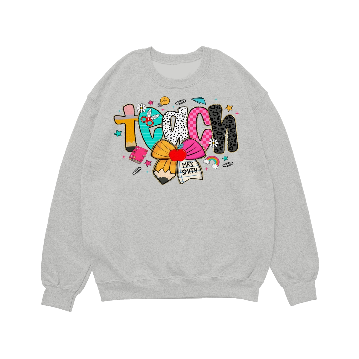 Custom Teacher Name Preppy Teacher Pencil Coquette Bow Doodle ...